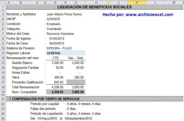 Liquidación de Beneficios Sociales – Archivo Excel