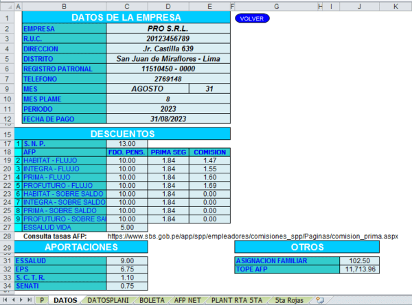 PLAME – Planilla de remuneraciones electrónica – Archivo Excel